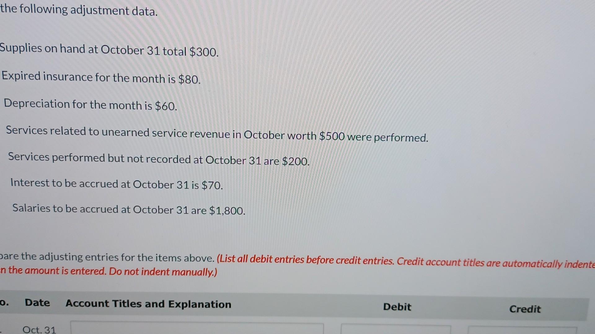 Solved the following adjustment data. Supplies on hand at | Chegg.com