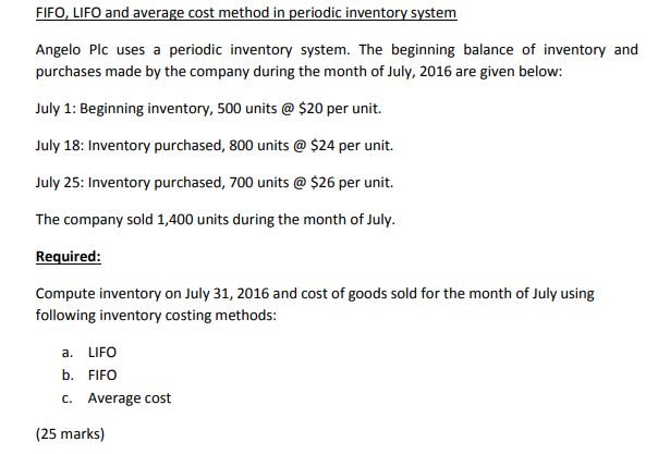 Solved FIFO, LIFO and average cost method in periodic | Chegg.com