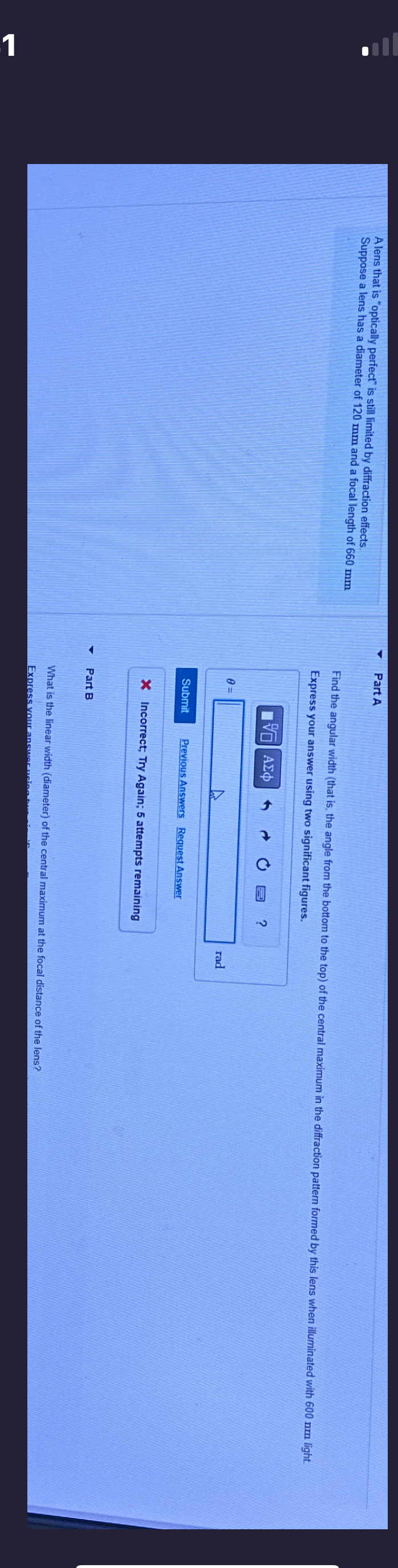 Solved A lens that is "optically perfect" is still limited | Chegg.com