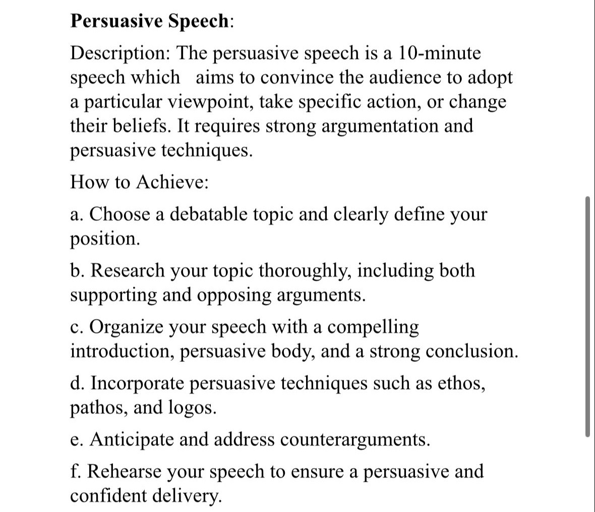 Solved Persuasive Speech:Description: The persuasive speech | Chegg.com