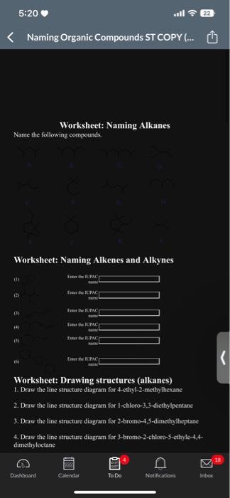 Naming Organic Compounds ST COPY (... Worksheet: | Chegg.com