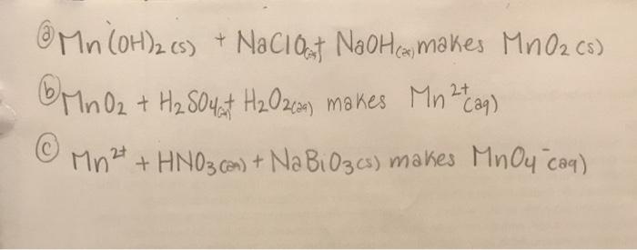 Solved @Mr (OH)2 (s) + Nacio+ NaOHemmakes Mn 02.cs) MnO2 + | Chegg.com