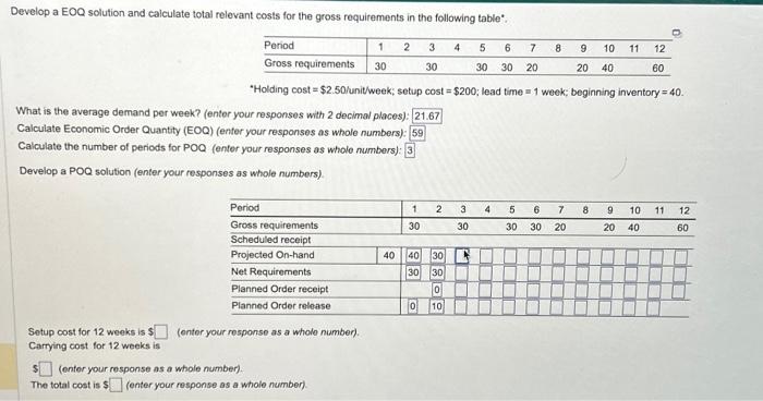 Solved Develop a EOQ solution and calculate total relevant | Chegg.com