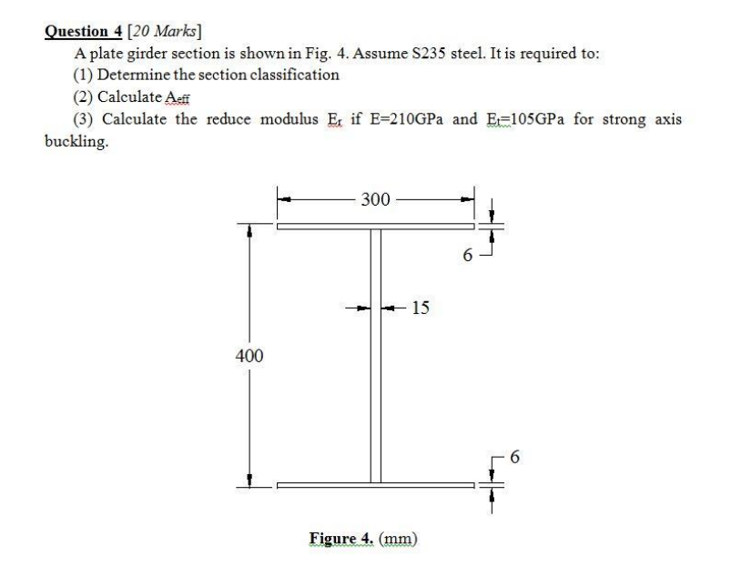 Solved A plate girder section is shown in Fig. 4. ﻿Assume | Chegg.com