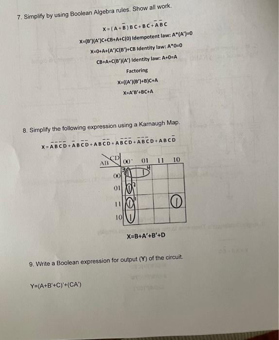 Solved 7. Simplify by using Boolean Algebra rules. Show all | Chegg.com