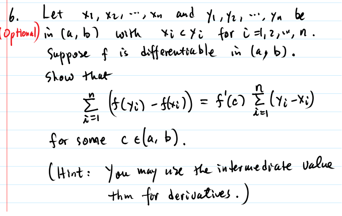 Solved 6. Let x1,x2,⋯,xn and y1,y2,⋯,yn be optional) in | Chegg.com