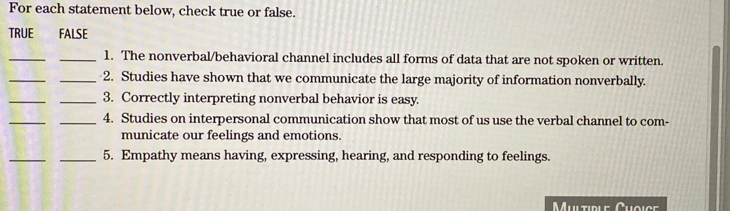 Solved For each statement below, check true or false.TRUE | Chegg.com