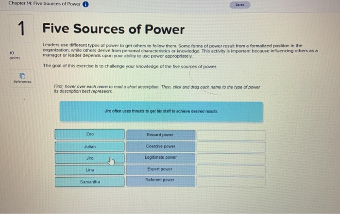 Solved Chapter 14: Five Sources of Power 6 Saved Five | Chegg.com