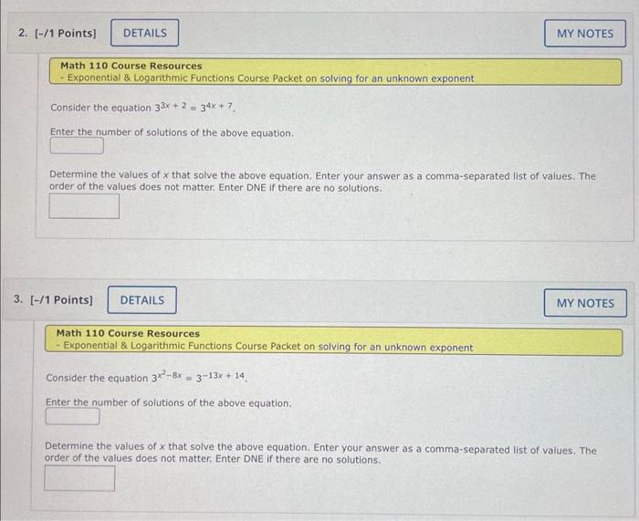 Solved Math 110 Course Resources - Exponential \& | Chegg.com