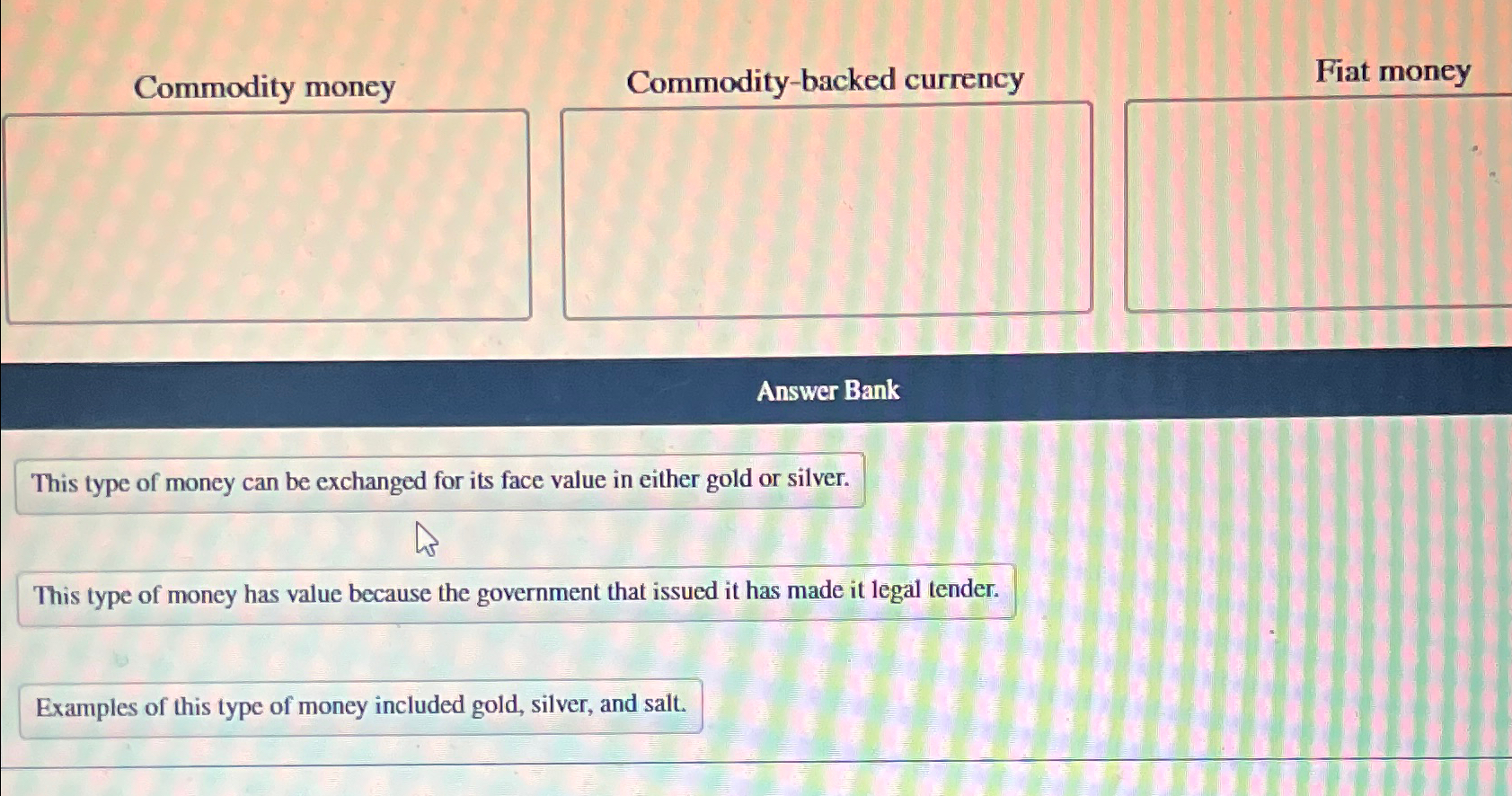 Solved Commodity moneyCommodity-backed currencyFiat | Chegg.com