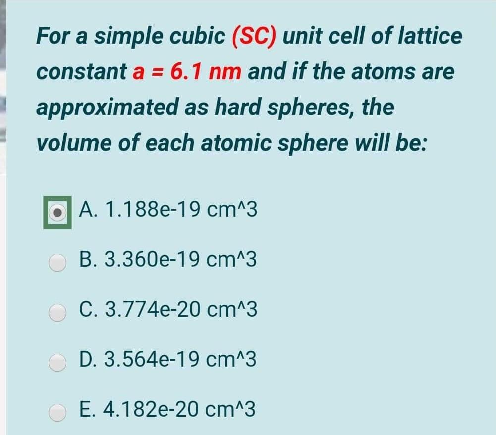 Solved For a simple cubic (SC) unit cell of lattice constant | Chegg.com
