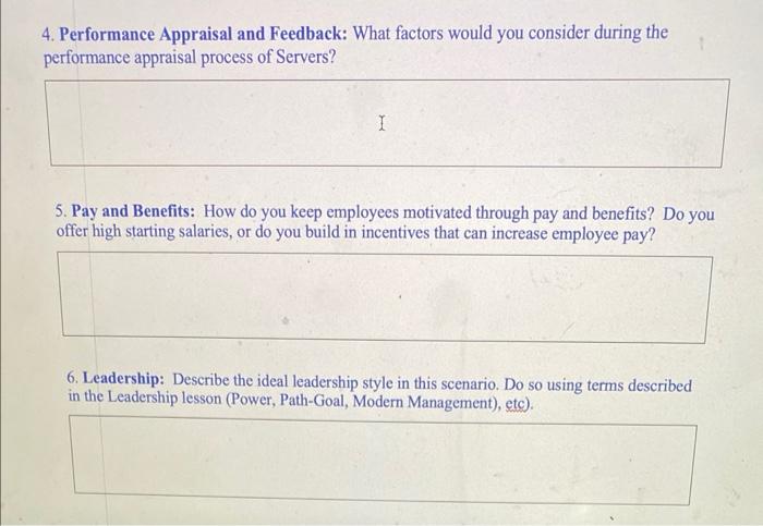 Solved 4. Performance Appraisal and Feedback: What factors | Chegg.com