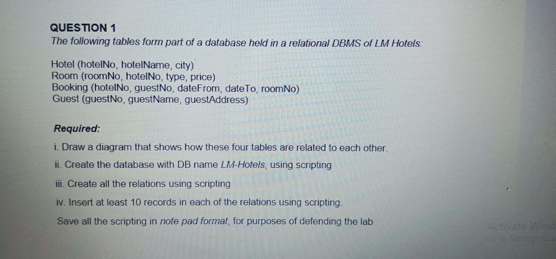 Solved QUESTION 1 The following tables form part of a | Chegg.com