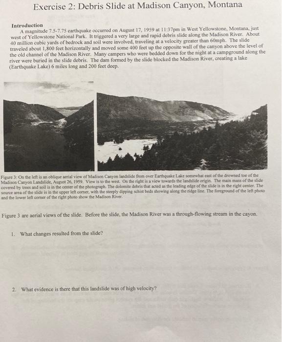 Solved Exercise 2: Debris Slide at Madison Canyon, Montana | Chegg.com