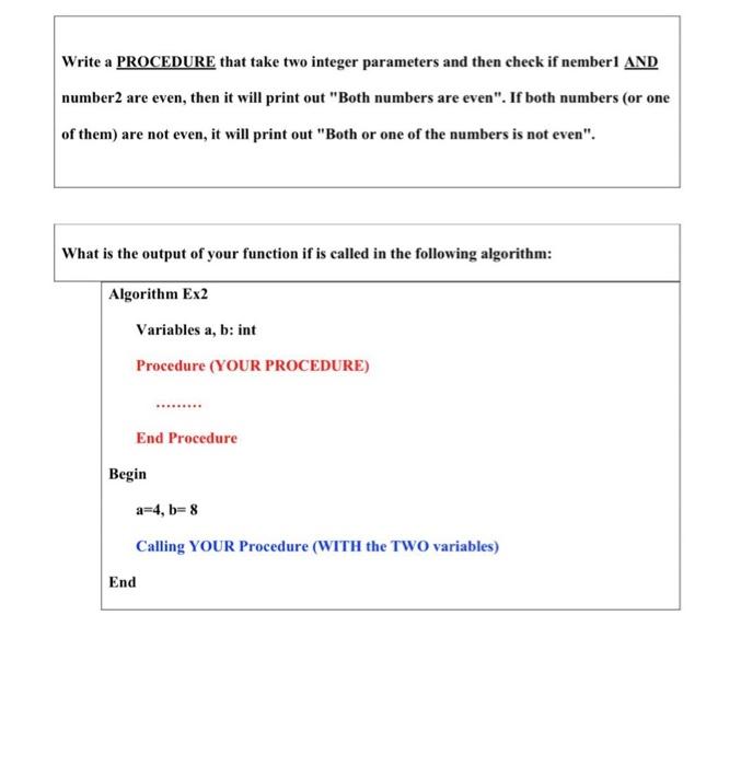 Solved Write a PROCEDURE that take two integer parameters | Chegg.com