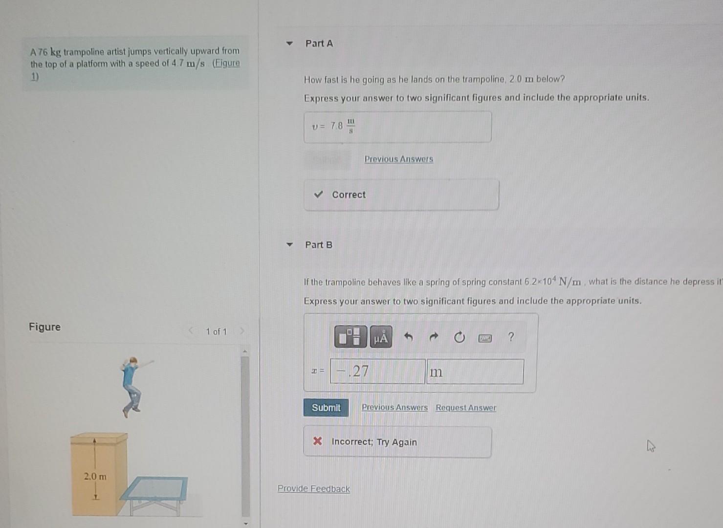 Solved A 76 kg trampoline artist jumps vertically upward | Chegg.com