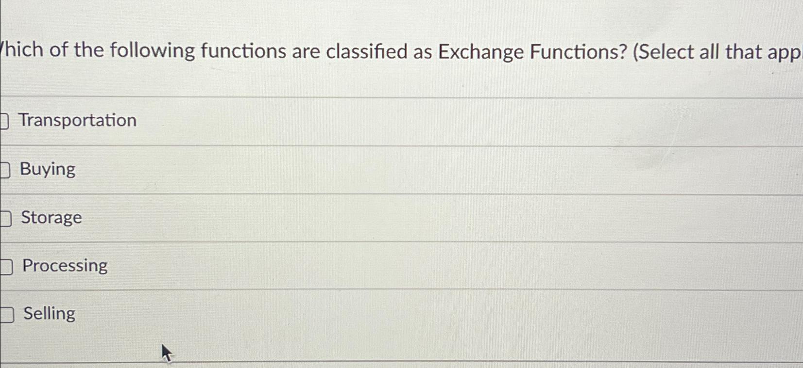Solved Ihich of the following functions are classified as | Chegg.com