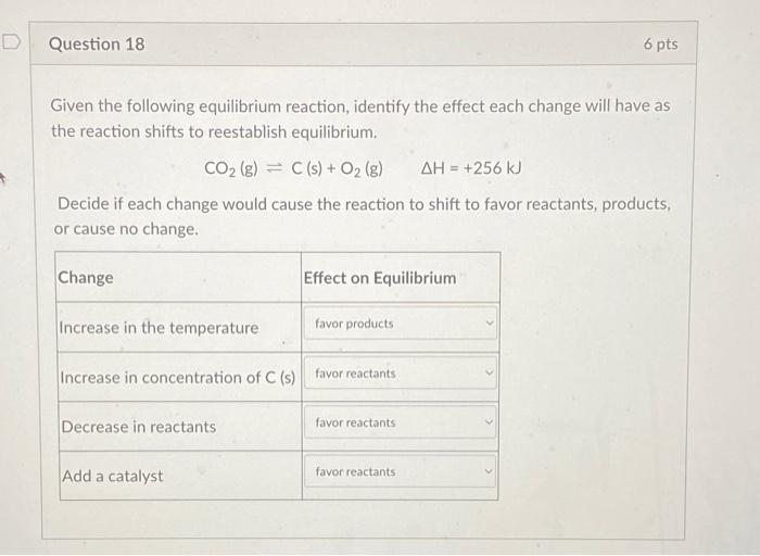 Solved Given the following equilibrium reaction, identify | Chegg.com