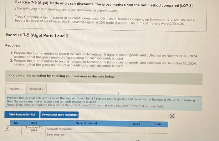 Solved Exercise 7.5 (Algo) Trade and cash discounts; the | Chegg.com