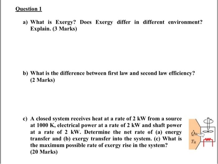 Solved Question 1 a) What is Exergy? Does Exergy differ in | Chegg.com