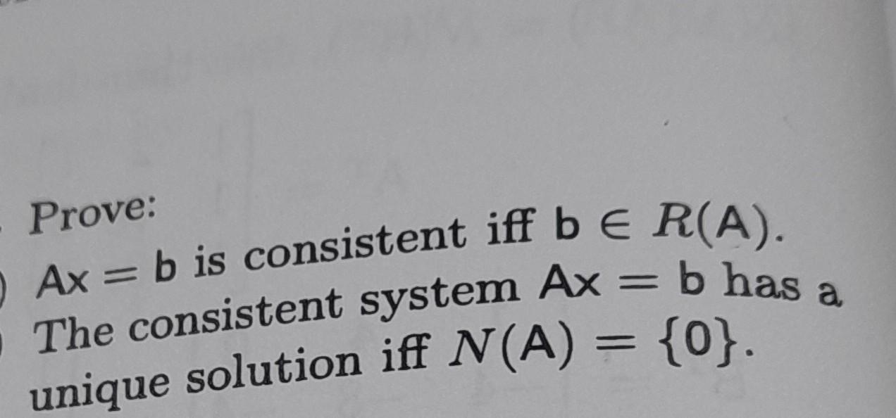 Solved Prove: Ax=b is consistent iff b∈R(A). The consistent | Chegg.com