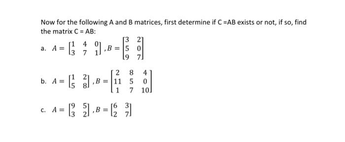 Solved Now find the AB matrix for the following cases: 4 0 | Chegg.com