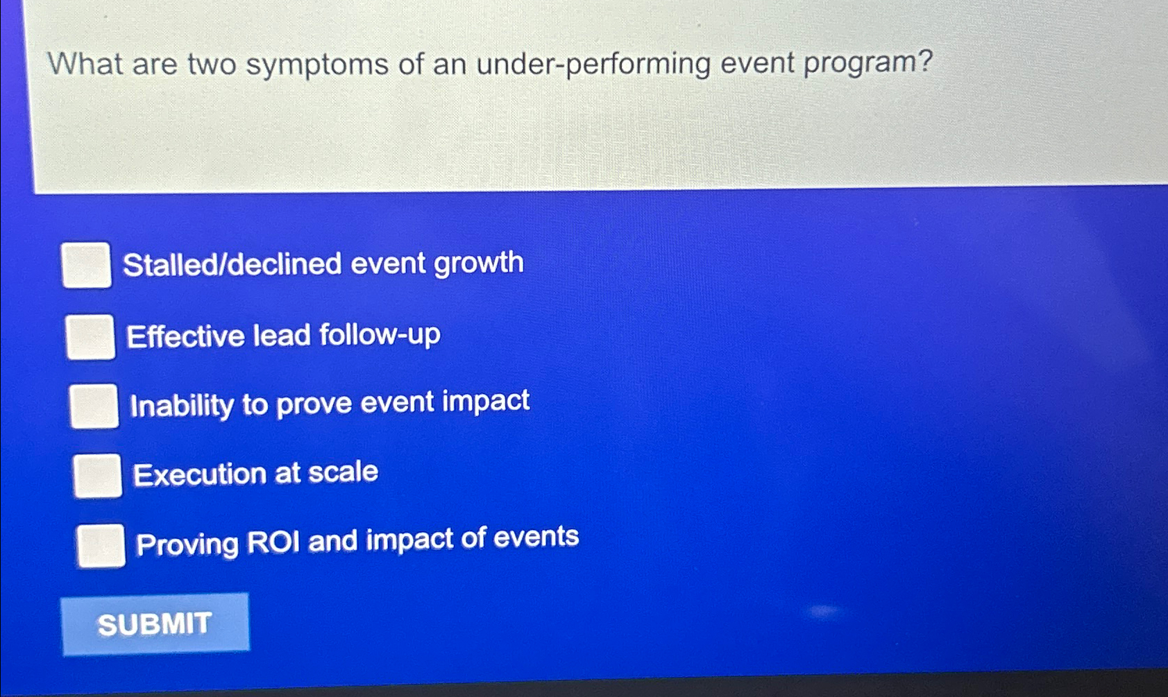 Solved What are two symptoms of an under-performing event | Chegg.com