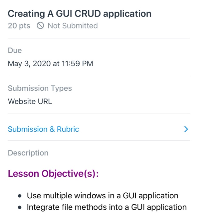 Creating A GUI CRUD application 20 pts 0 Not | Chegg.com