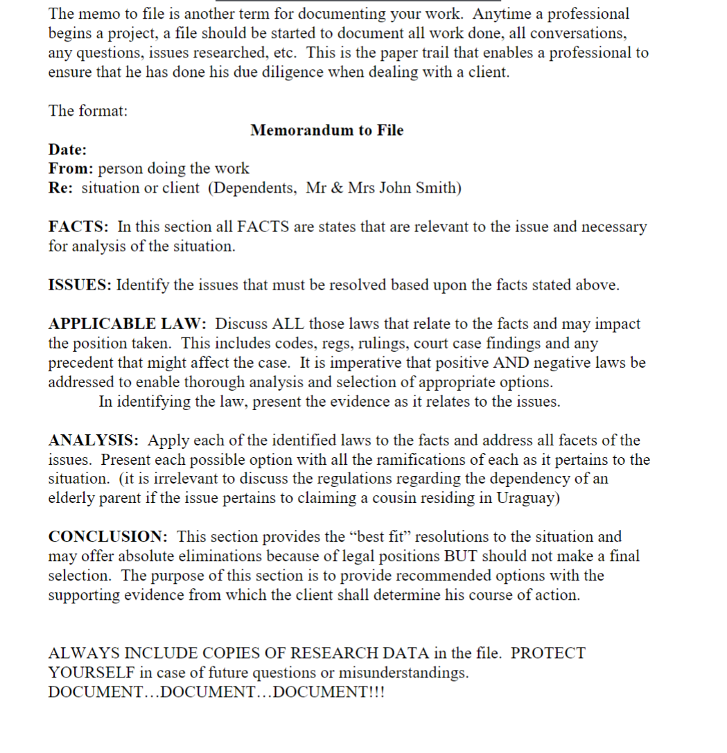 Solved The memo to file is another term for documenting your | Chegg.com