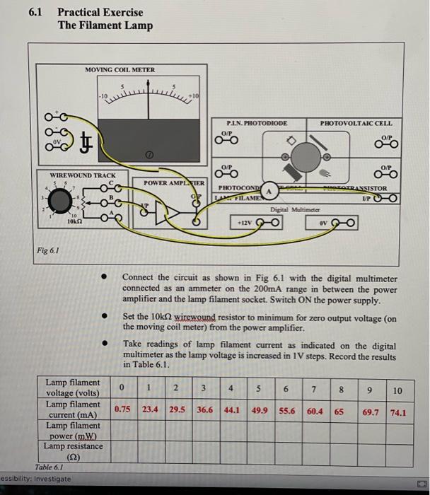 Solved Practical Exercise The Filament Lamp - Connect the | Chegg.com
