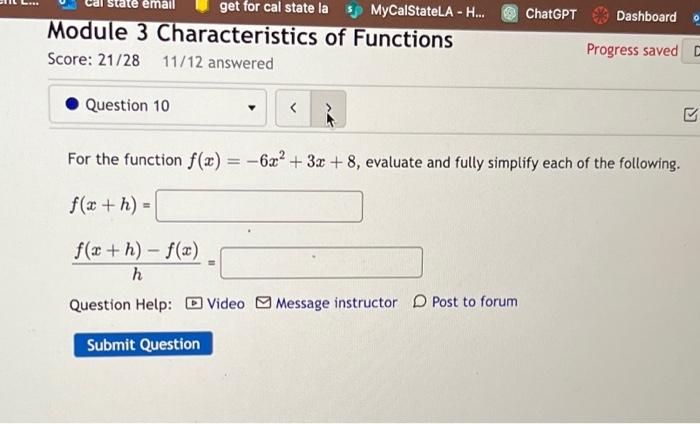 Solved Module 3 Characteristics Of Functions Score 21 28