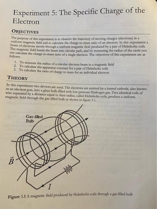 Experiment 5: The Specific Charge of the Electron | Chegg.com