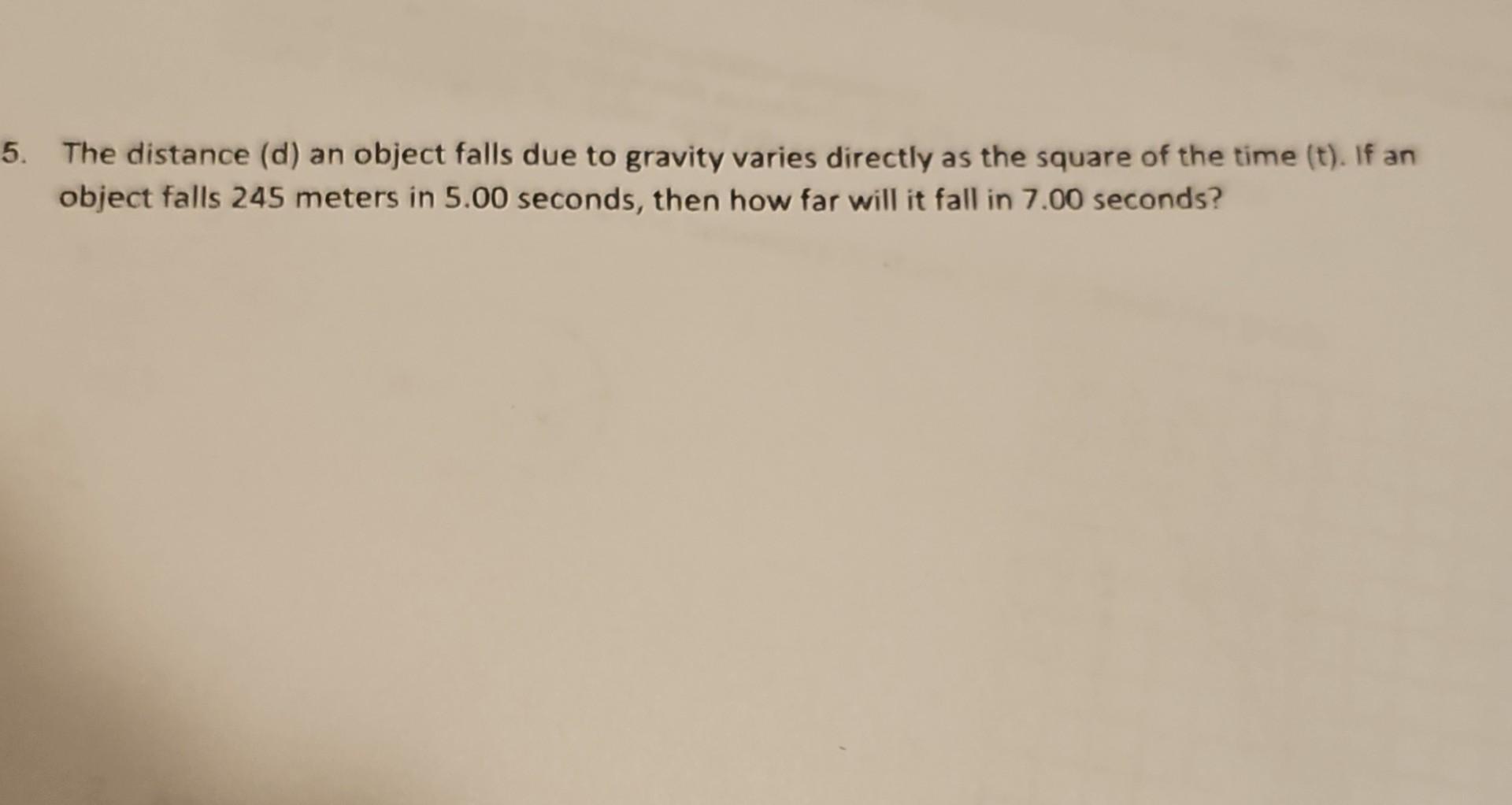 Solved The distance ( d ) an object falls due to gravity | Chegg.com