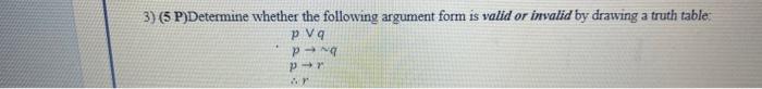 Solved 3) (5 P)Determine whether the following argument form | Chegg.com