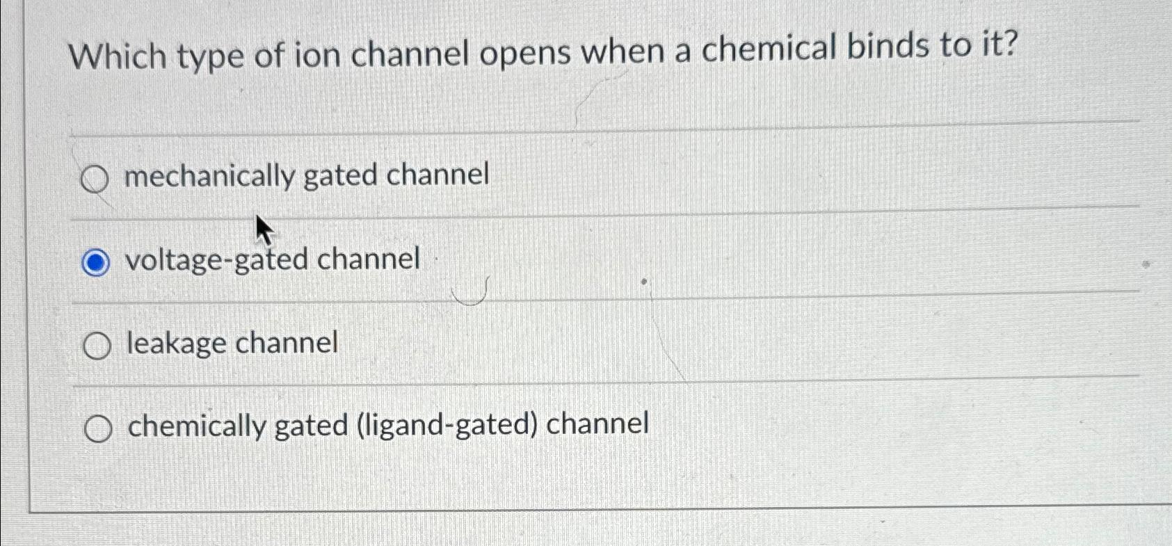 Solved Which type of ion channel opens when a chemical binds | Chegg.com