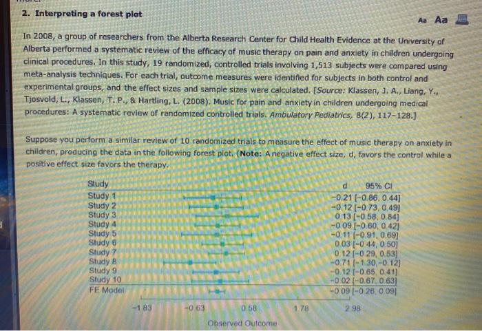 Solved 2. Interpreting a forest plot As Aa In 2008, a group | Chegg.com