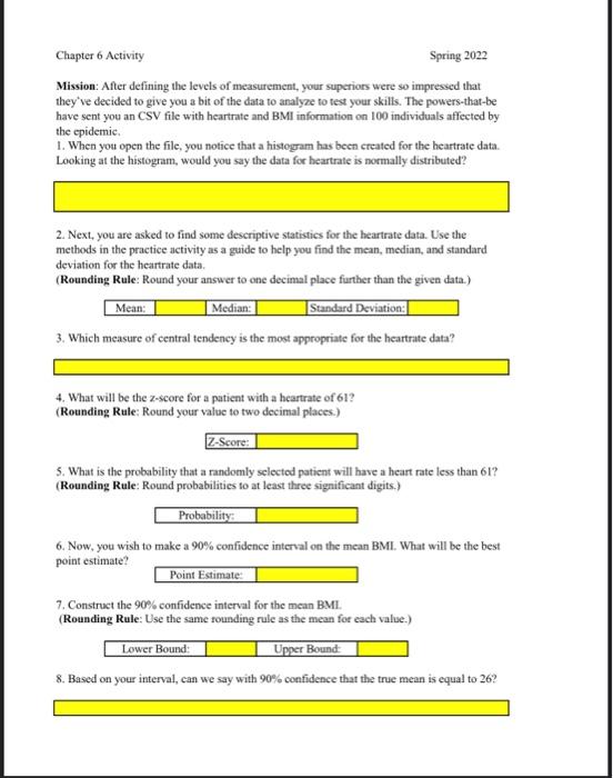 Chapter 6 Activity Spring 2022 Mission: After | Chegg.com