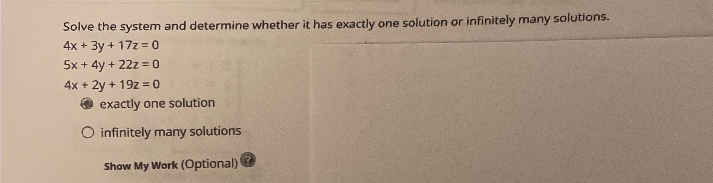 Solved Solve the system and determine whether it has exactly | Chegg.com