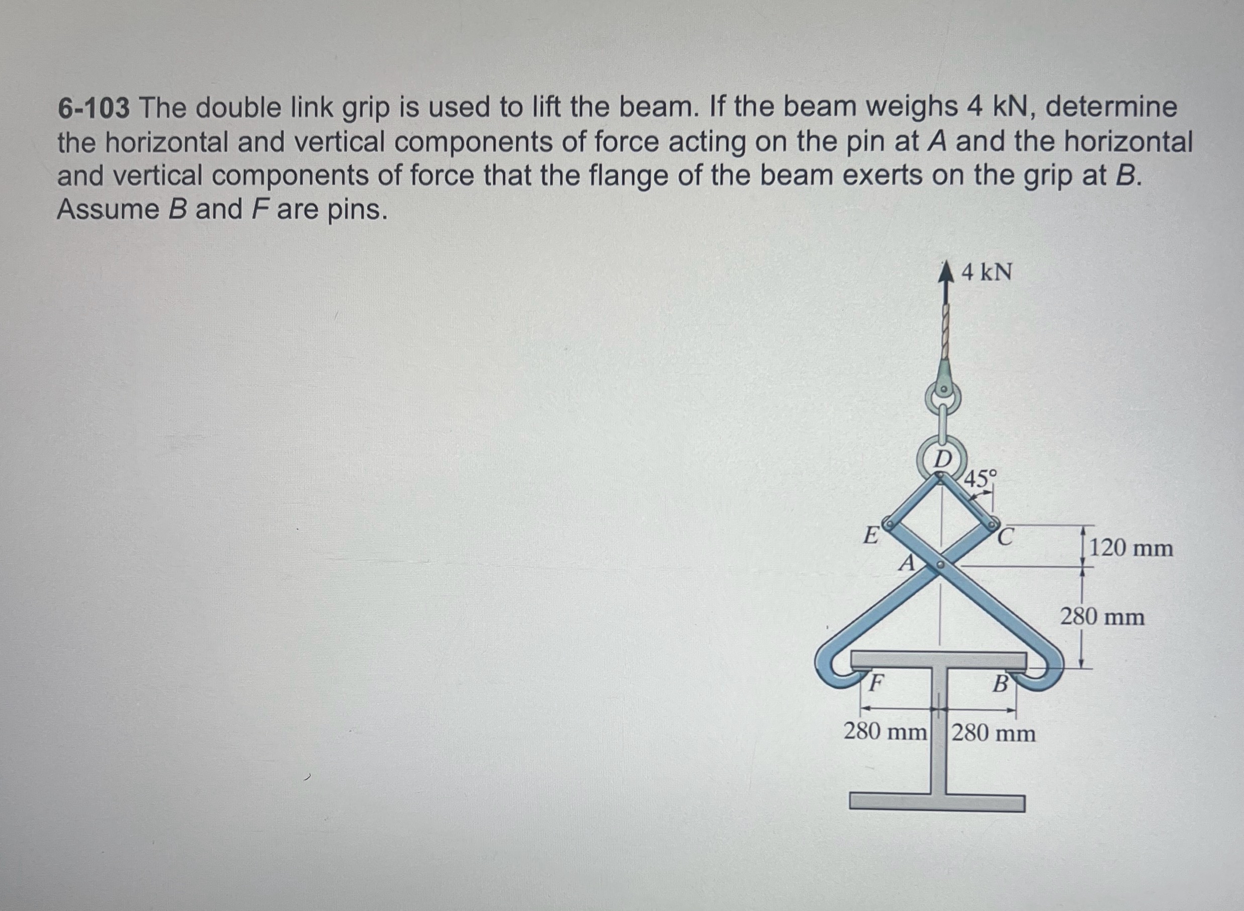 Solved 6-103 ﻿The double link grip is used to lift the beam. | Chegg.com