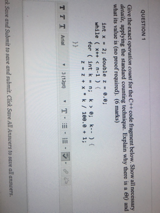 Solved QUESTION 1 Give the exact operation count for the C++ | Chegg.com
