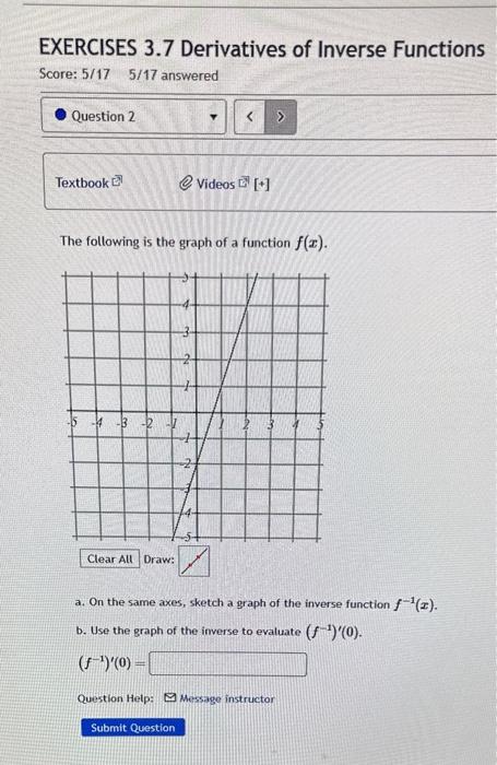 Solved EXERCISES 3.7 Derivatives of Inverse Functions Score: | Chegg.com