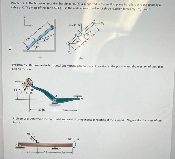 Solved Problem 2-1: The homogeneous 6−m bar AB in Fig. (a) | Chegg.com Solved Problem 2-1: The homogeneous 6−m bar AB in Fig. (a) | Chegg.com