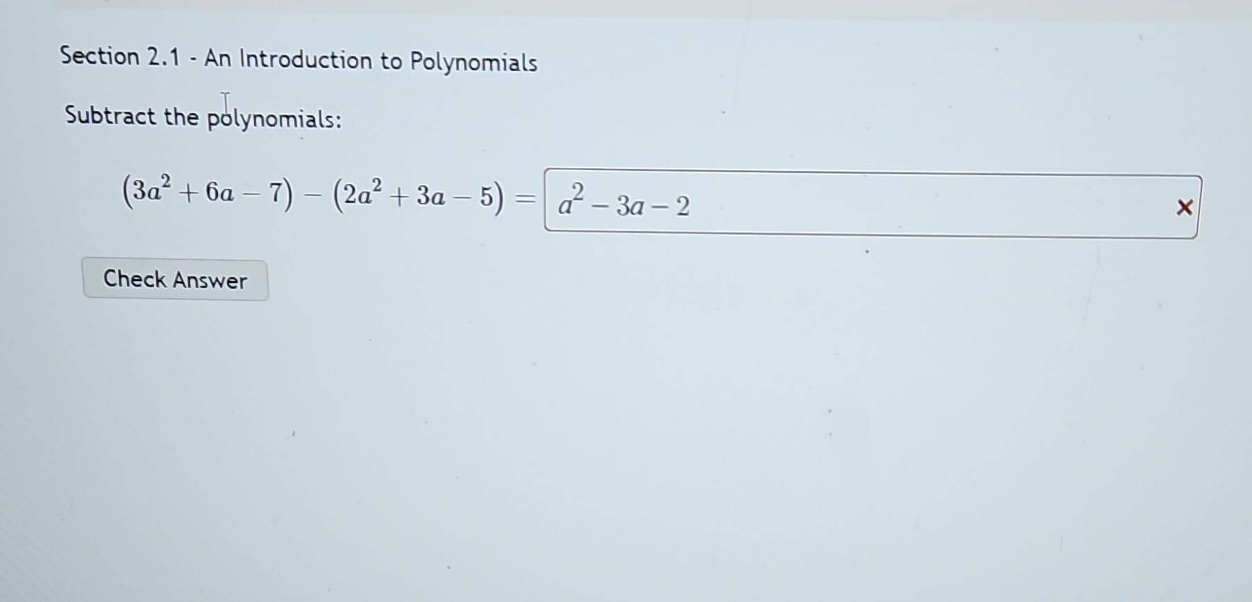 Solved Section 2.1 - An Introduction to Polynomials Subtract | Chegg.com