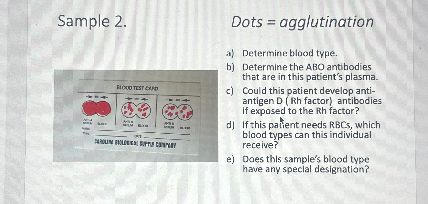 Solved Sample 2.Dots = ﻿agglutinationa) ﻿Determine blood | Chegg.com