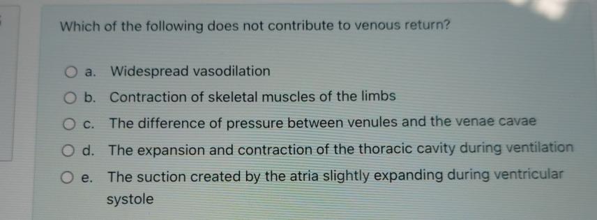 Solved Which of the following does not contribute to venous | Chegg.com