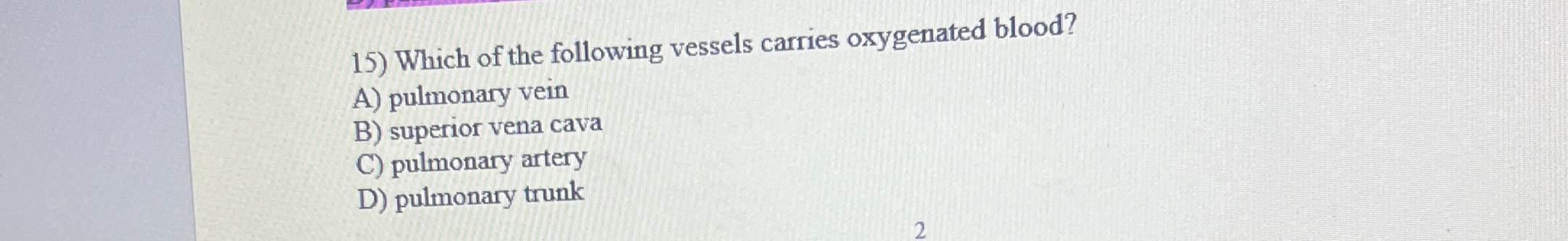 Solved Which of the following vessels carries oxygenated | Chegg.com