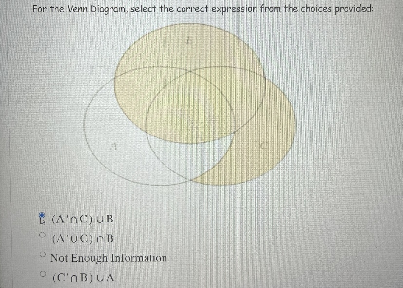 Solved For The Venn Diagram Select The Correct Expression