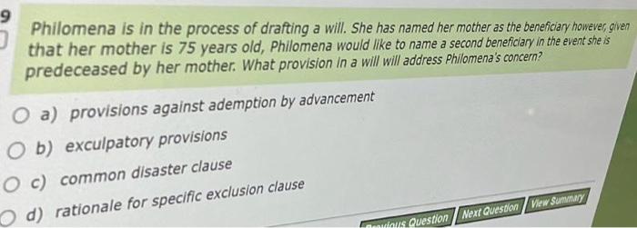 Solved Philomena is in the process of drafting a will. She | Chegg.com
