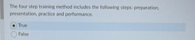 Solved The four step training method includes the following | Chegg.com