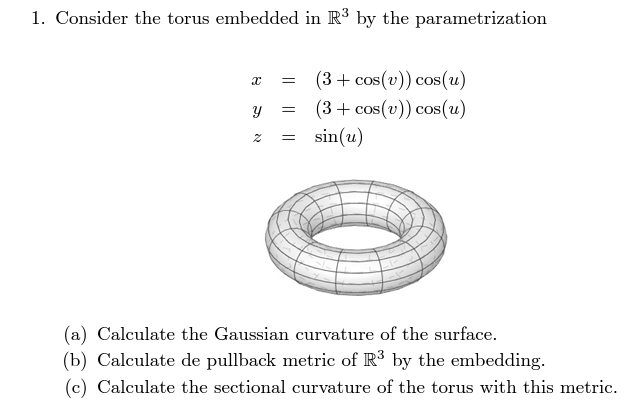 Solved Consider the torus embedded in R3 ﻿by the | Chegg.com
